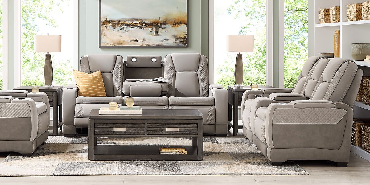 Donovan Park 2 Pc Gray Polyurethane Fabric Dual Power Reclining Living ...
