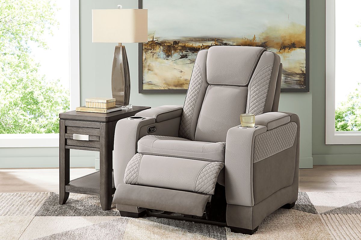 Donovan Park 3 Pc Gray Polyurethane Fabric Dual Power Reclining Living ...