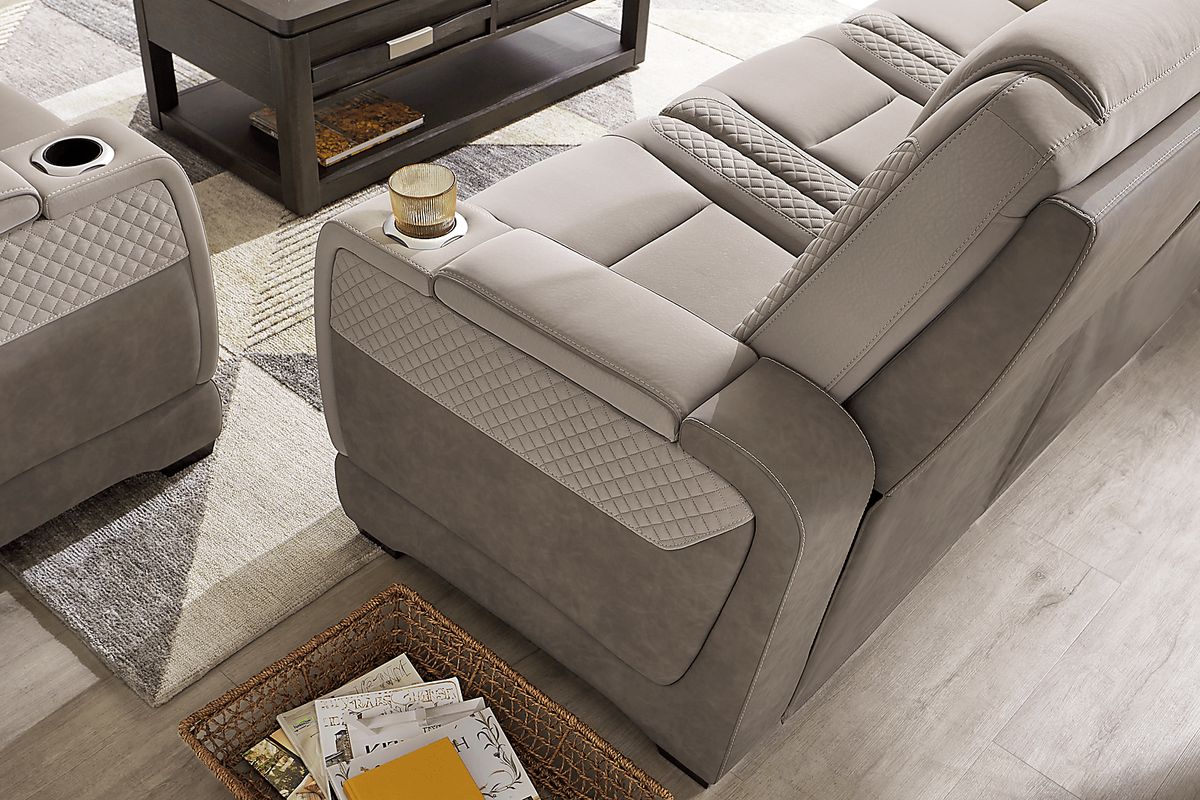 Donovan Park 7 Pc Gray Polyurethane Fabric Dual Power Reclining Living ...