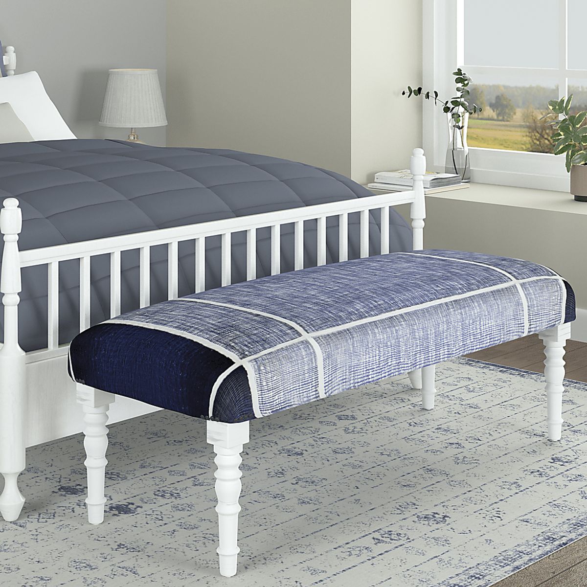 Dorric Navy Blue Bench | Rooms to Go