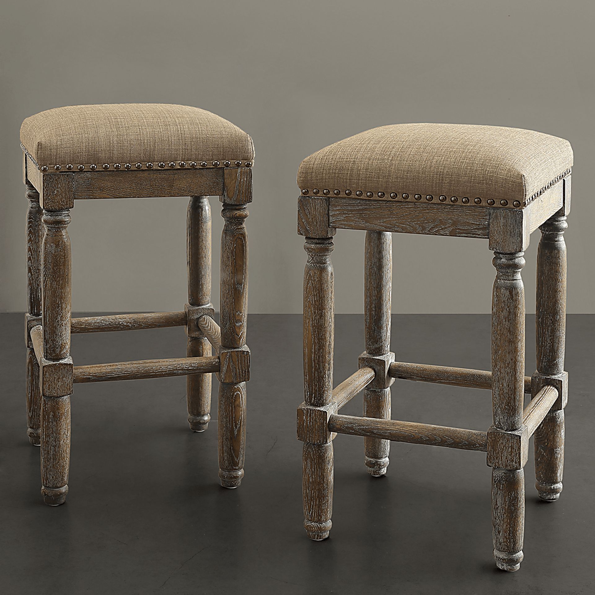 Doswell Brown Dark Wood Sand Beige Counter Height Stool, Set Of 2 ...