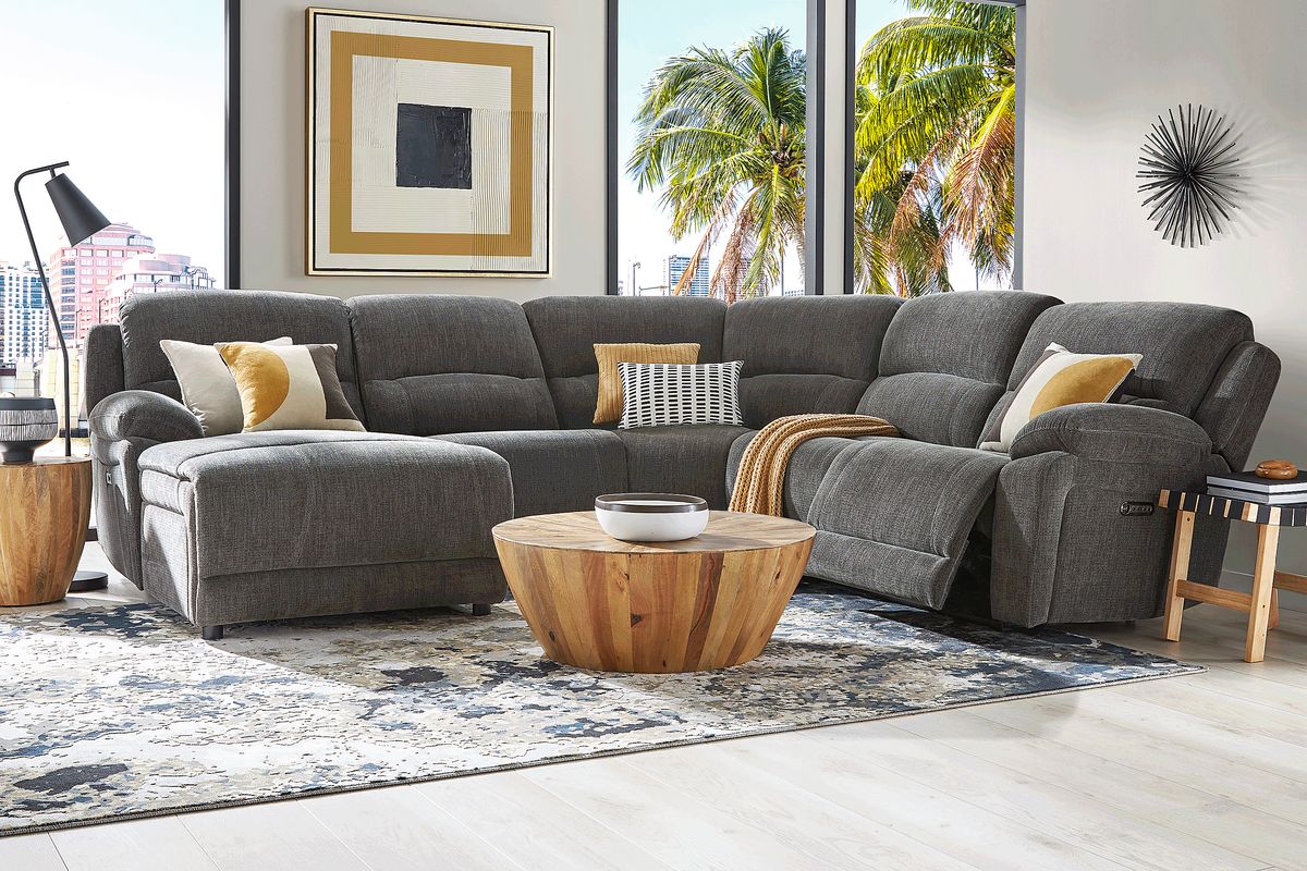Douglas Park 8 Pc Charcoal Black,Gray Woven Dual Power Reclining ...