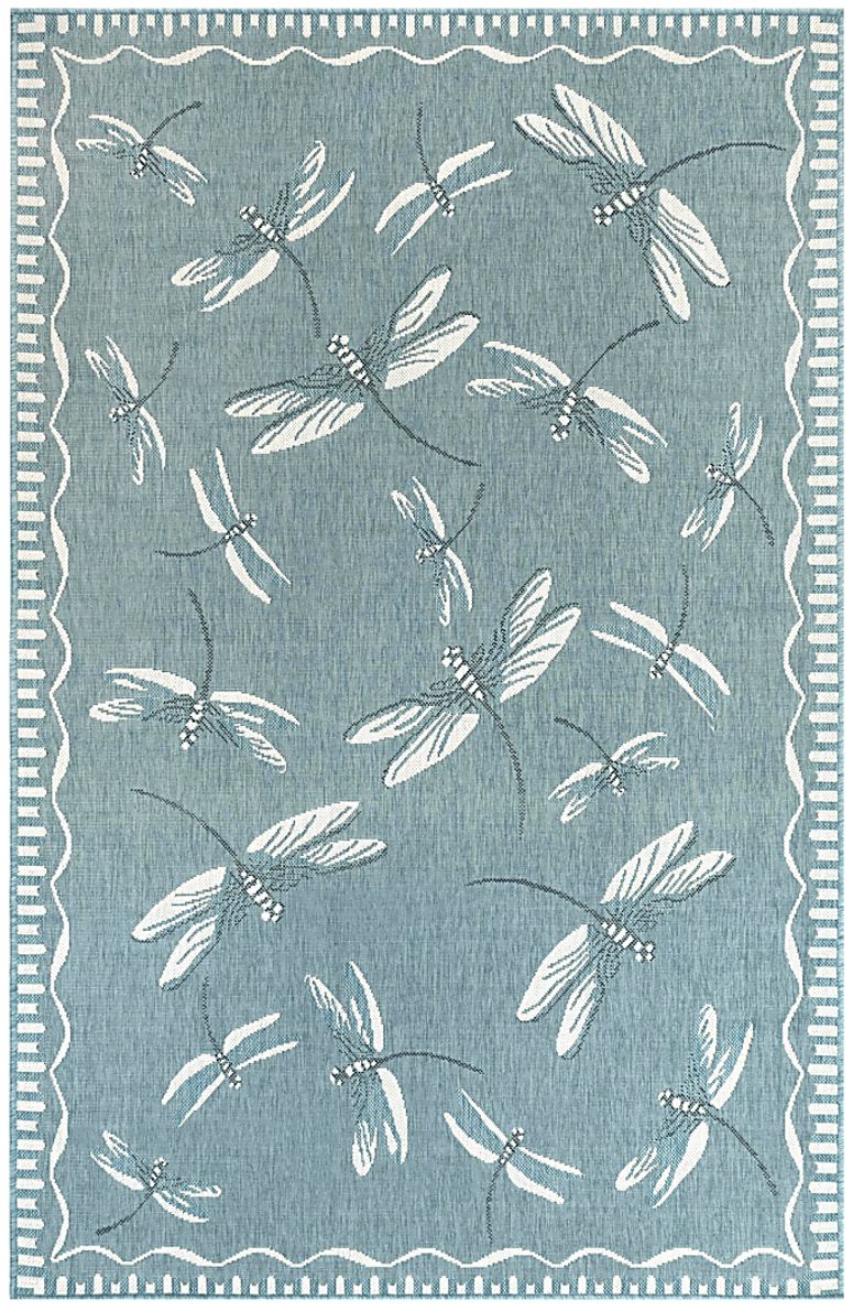 Dragonfly Dance Aqua 7'10 x 9'10 Indoor/Outdoor Rug - Rooms To Go