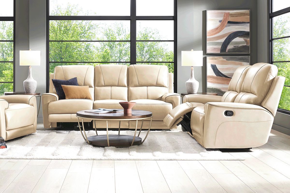 Drew & Jonathan Fremont 5 Pc Almond Beige Leather Dual Power Reclining ...