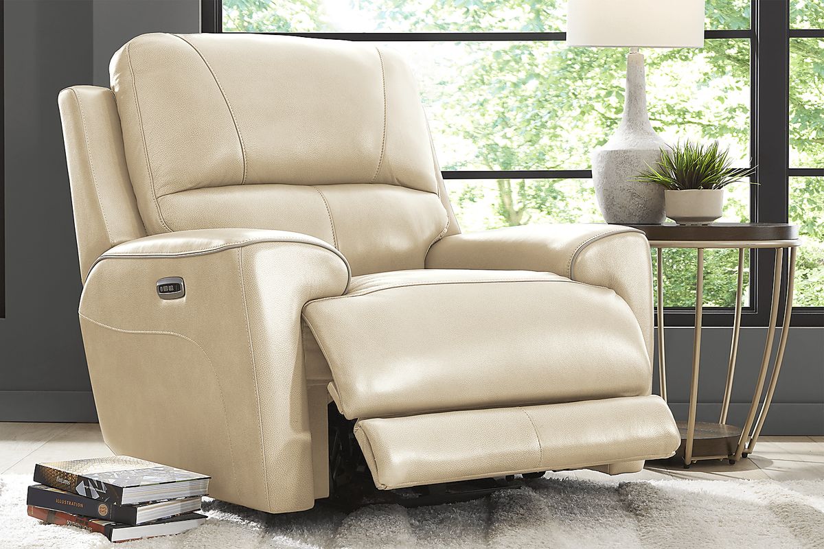 Drew & Jonathan Fremont Almond Beige Leather Dual Power Recliner ...