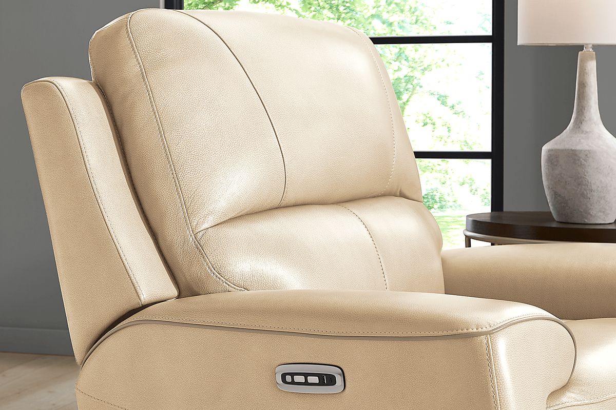 Drew & Jonathan Fremont Almond Beige Leather Dual Power Recliner ...