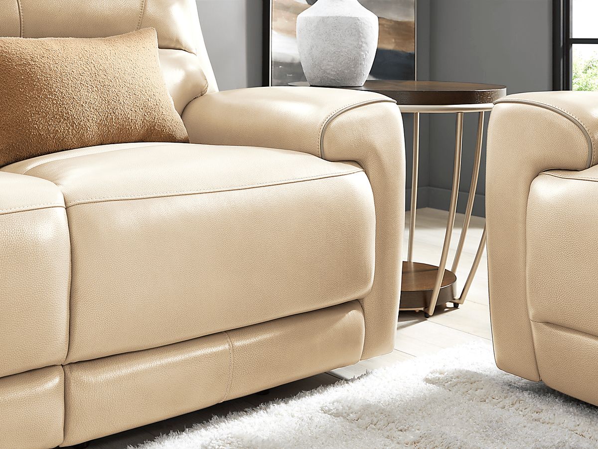 Drew & Jonathan Fremont Almond Beige Leather Dual Power Reclining Sofa ...