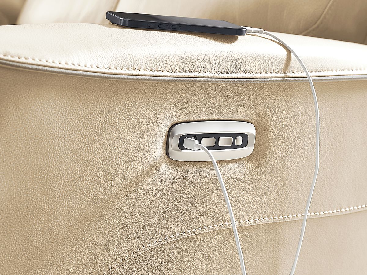 Drew & Jonathan Fremont 5 Pc Almond Beige Leather Dual Power Reclining ...