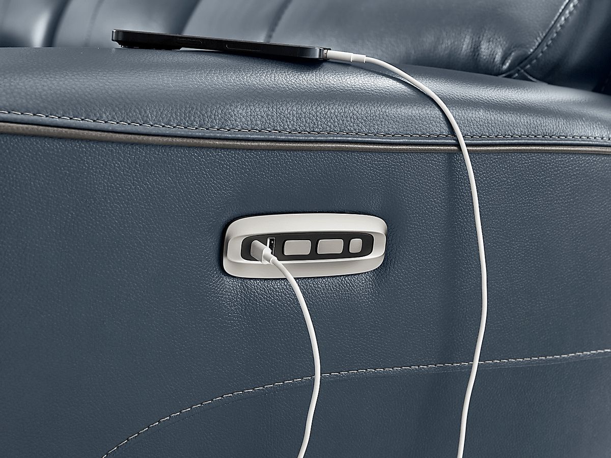 Drew & Jonathan Fremont 5 Pc Blue Leather Dual Power Reclining Living ...