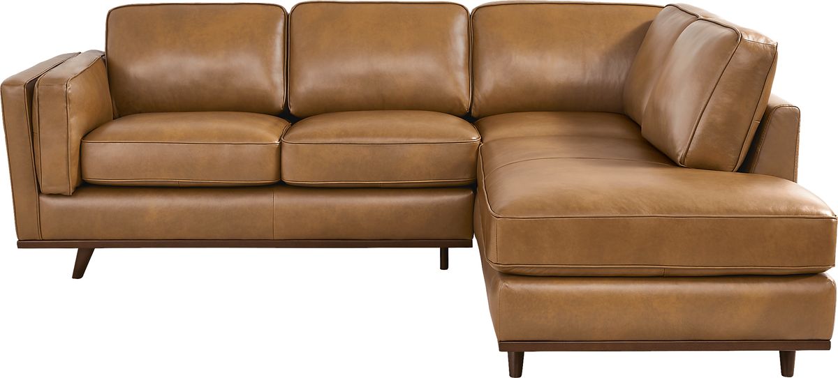 Duluth Caramel Brown Leather 2 Pc Right Arm Chaise Sectional | Rooms to Go