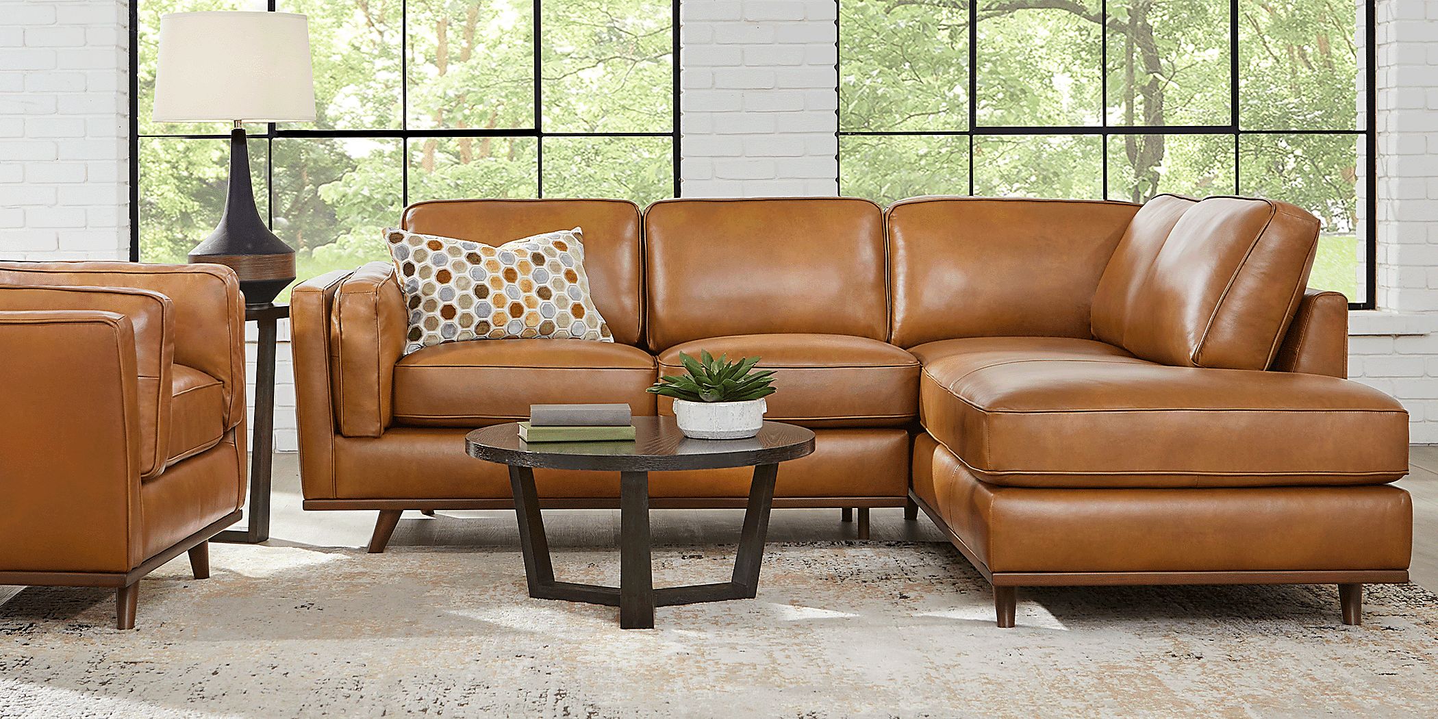 Duluth Caramel Brown Leather 2 Pc Right Arm Chaise Sectional | Rooms to Go