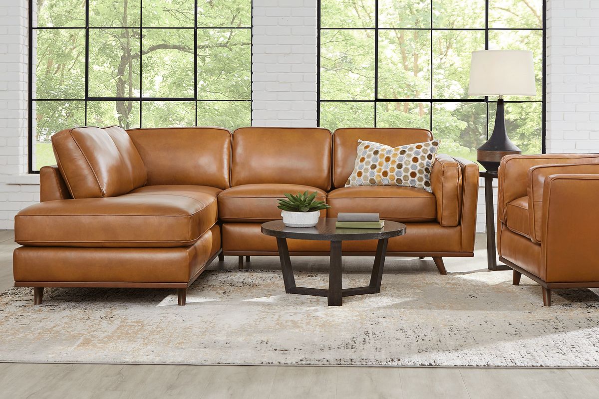 Duluth Caramel Brown Leather 2 Pc Left Arm Chaise Sectional | Rooms to Go