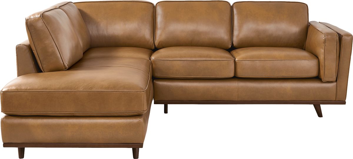 Duluth Caramel Brown Leather 2 Pc Left Arm Chaise Sectional | Rooms to Go