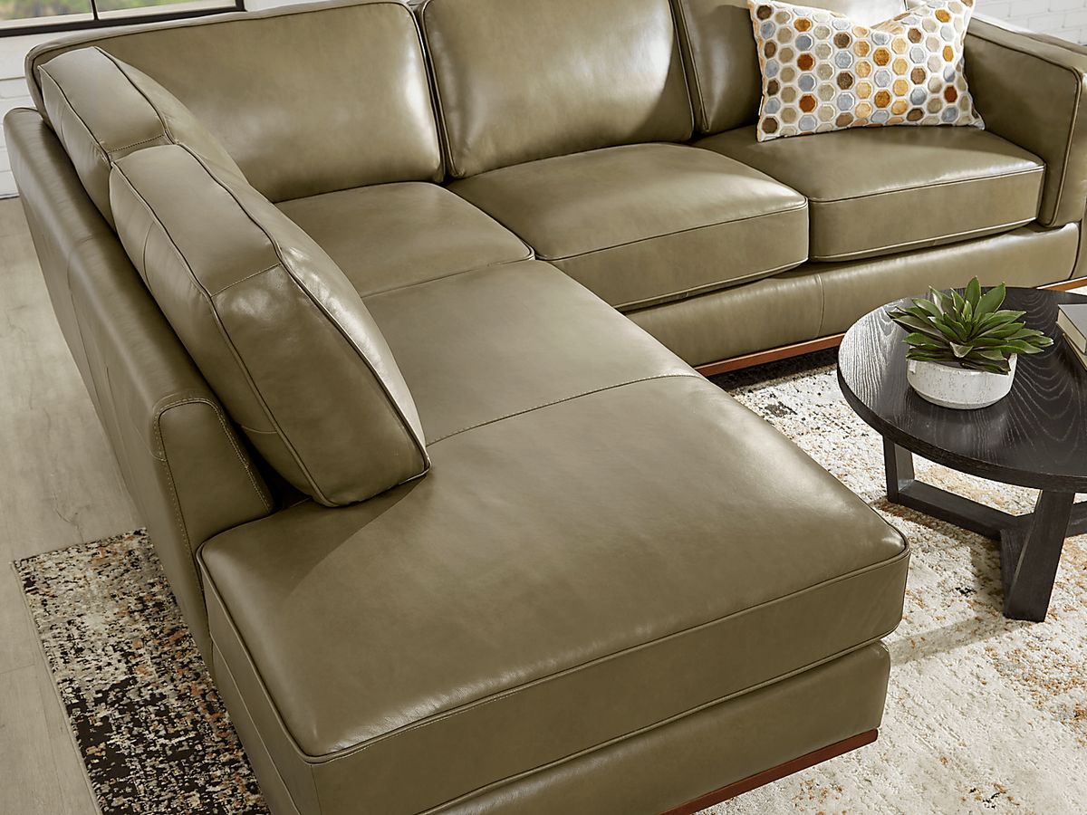 Duluth 5 Pc Olive Green Leather Living Room Set With 2 Pc Left Arm ...