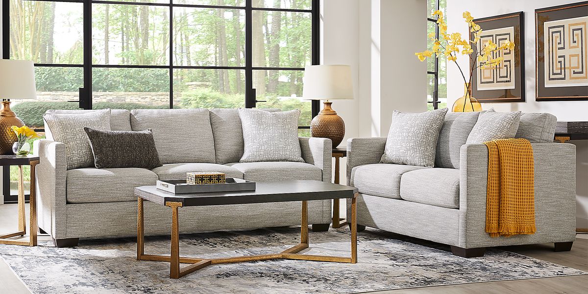 Dumont Place 7 Pc Light Gray Polyester Fabric Sleeper Living Room Set ...