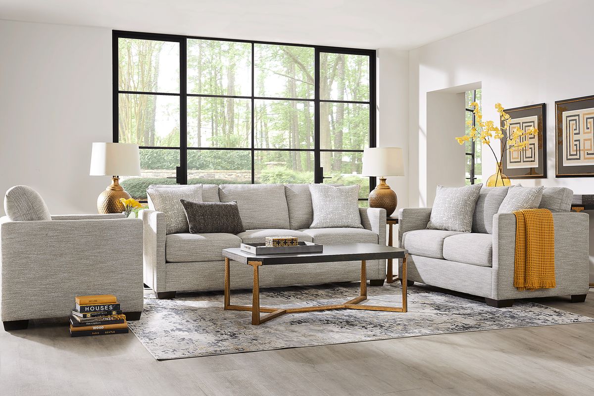 Dumont Place 8 Pc Light Gray Woven Living Room Set With Sofa, Loveseat ...