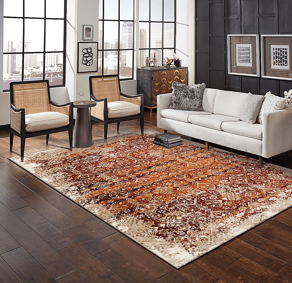 Dunnora Ivory,Rust Beige,Red Rugs | Rooms to Go