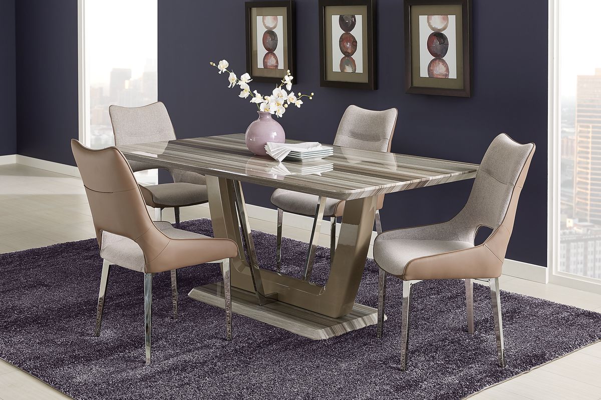Duvall Tan Light Wood Dining Room Set With Dining Table, Side Chair ...