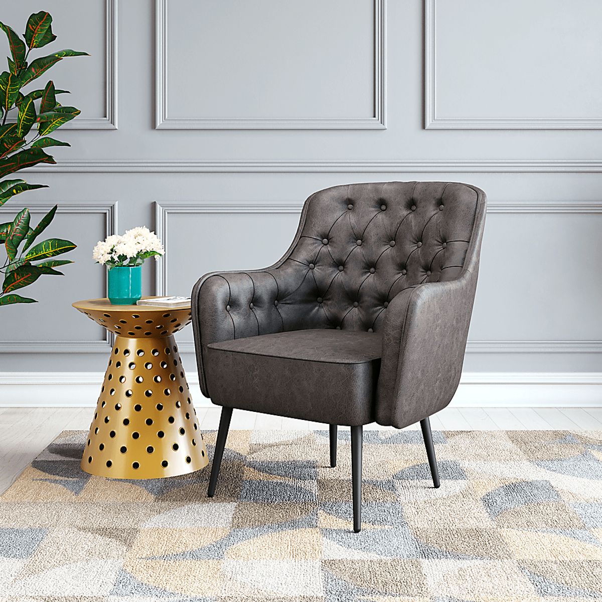 Dyea Black Polyester Fabric Accent Chair | Rooms to Go