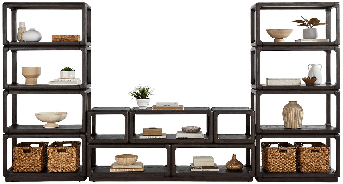 Eaglebrooke Brown Dark Wood 3 Pc Credenza With Bookcases | Rooms to Go