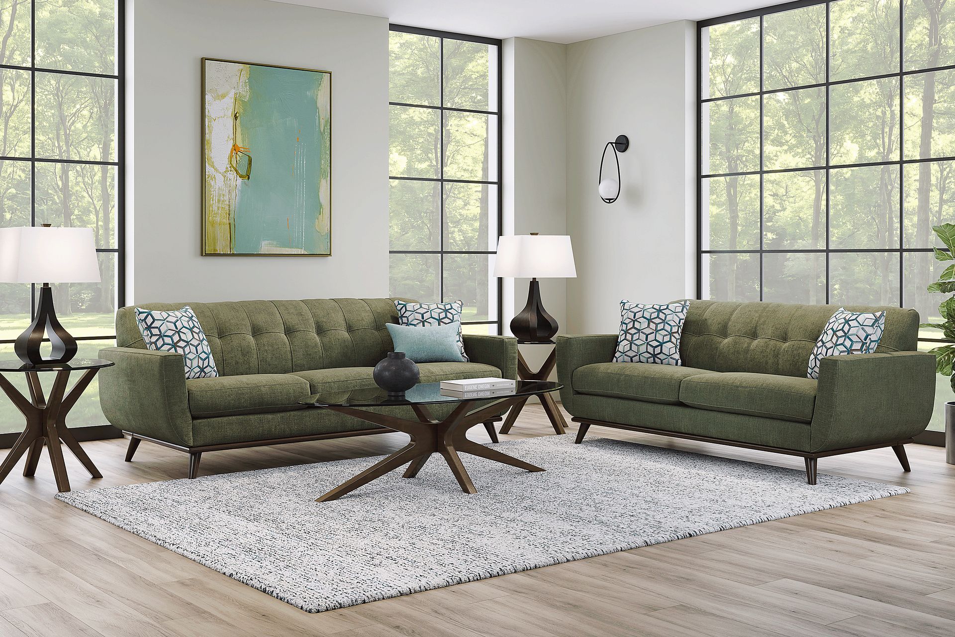 East Side 2 Pc Avocado Green Chenille Fabric Living Room Set With Sofa ...