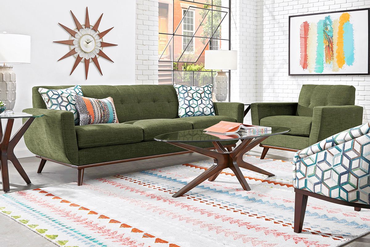 East Side 7 Pc Avocado Green Chenille Fabric Living Room Set With Sofa ...