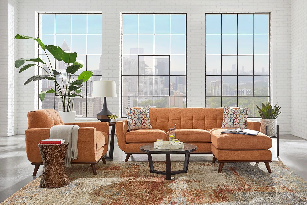 East Side Russet Orange Chenille Fabric Option Sofa Chaise | Rooms to Go