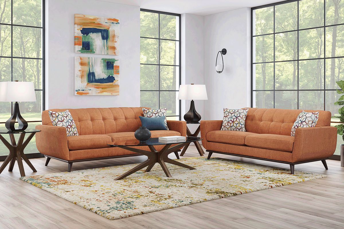 East Side 2 Pc Russet Orange Chenille Fabric Living Room Set With Sofa ...