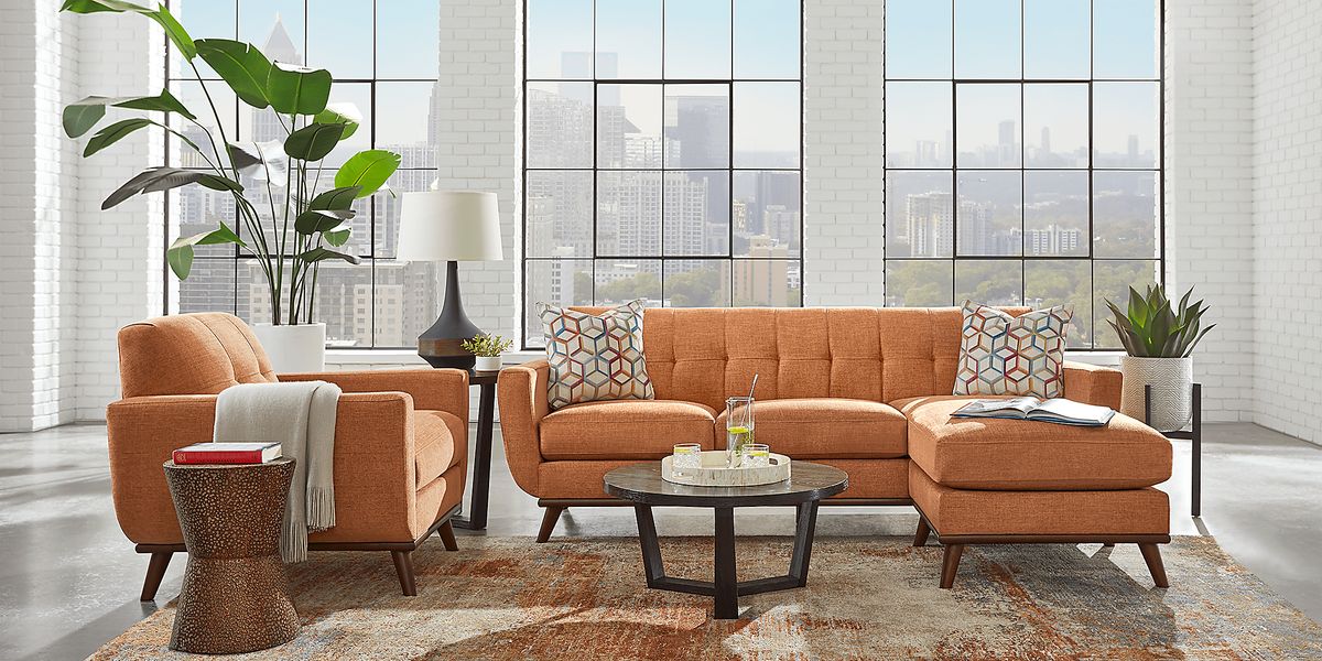 East Side Russet Orange Chenille Fabric Option Sofa Chaise | Rooms to Go