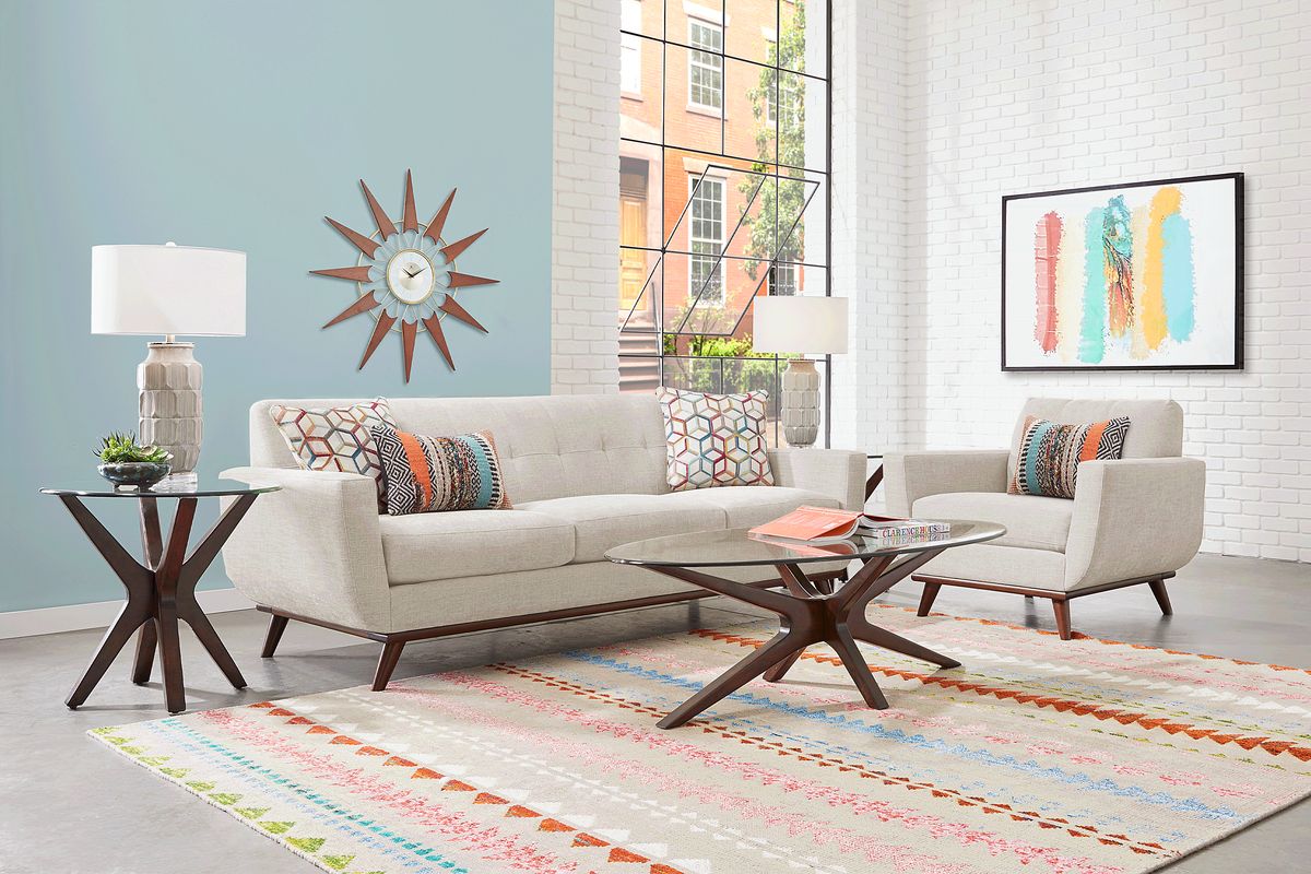 East Side 4 Pc Sand Beige Polyester Fabric Living Room Set With Sofa ...