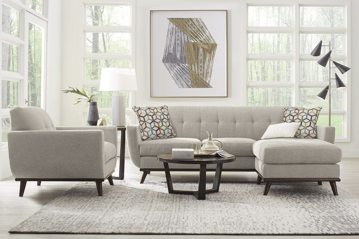 East Side 4 Pc Sand Beige Chenille Fabric Living Room Set With Chaise ...