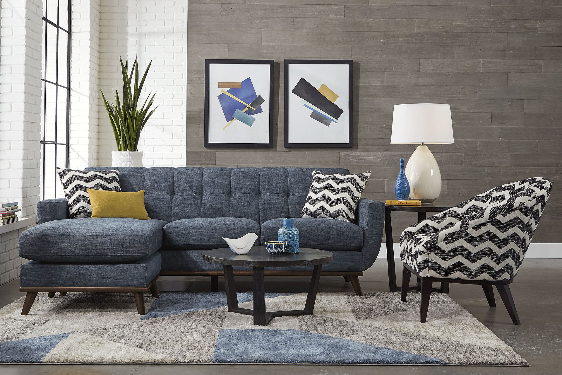 East Side 3 Pc Sapphire Blue Chenille Fabric Living Room Set With ...