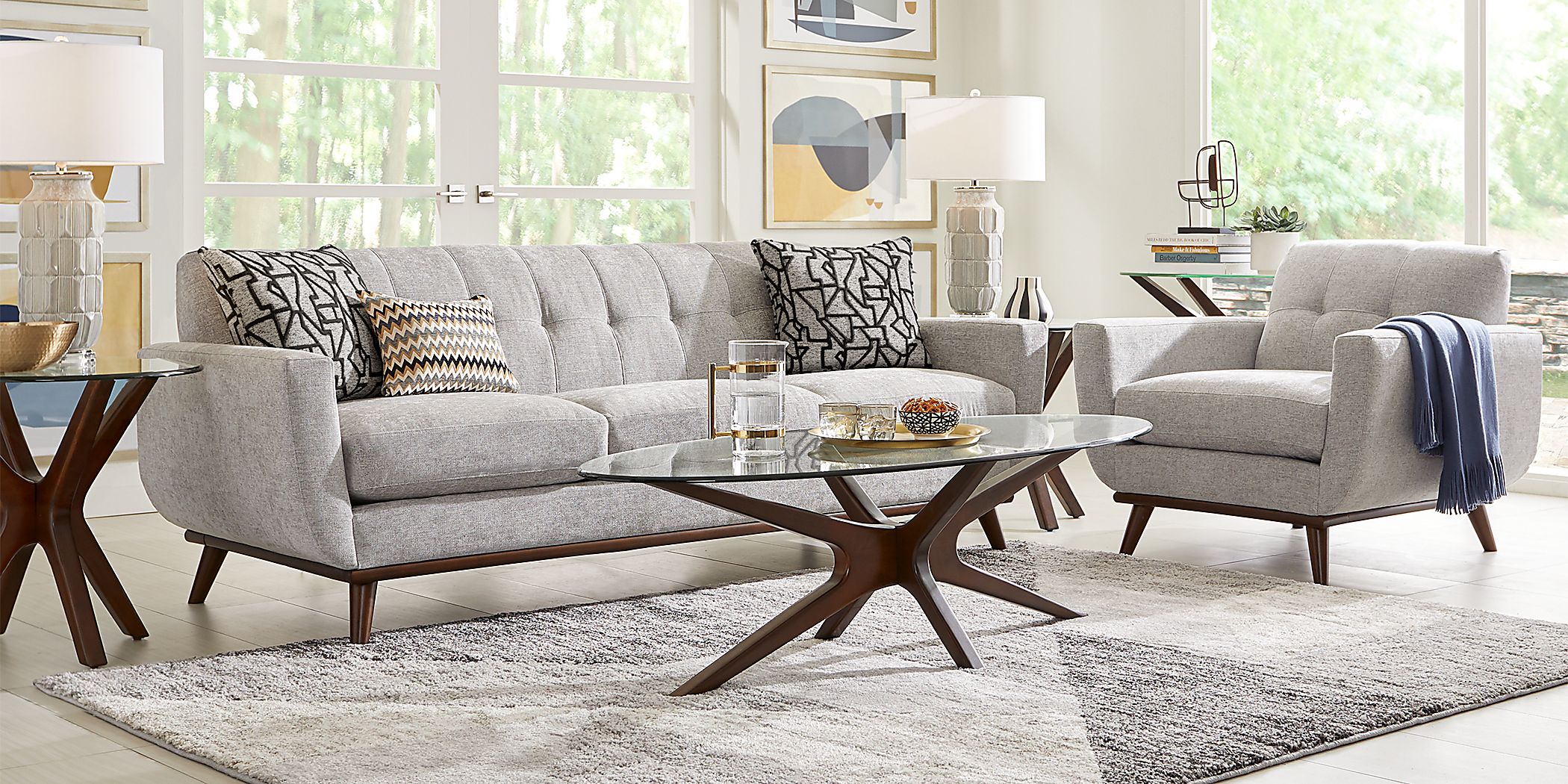 East Side 5 Pc Smoke Gray Chenille Fabric Living Room Set With Sofa ...