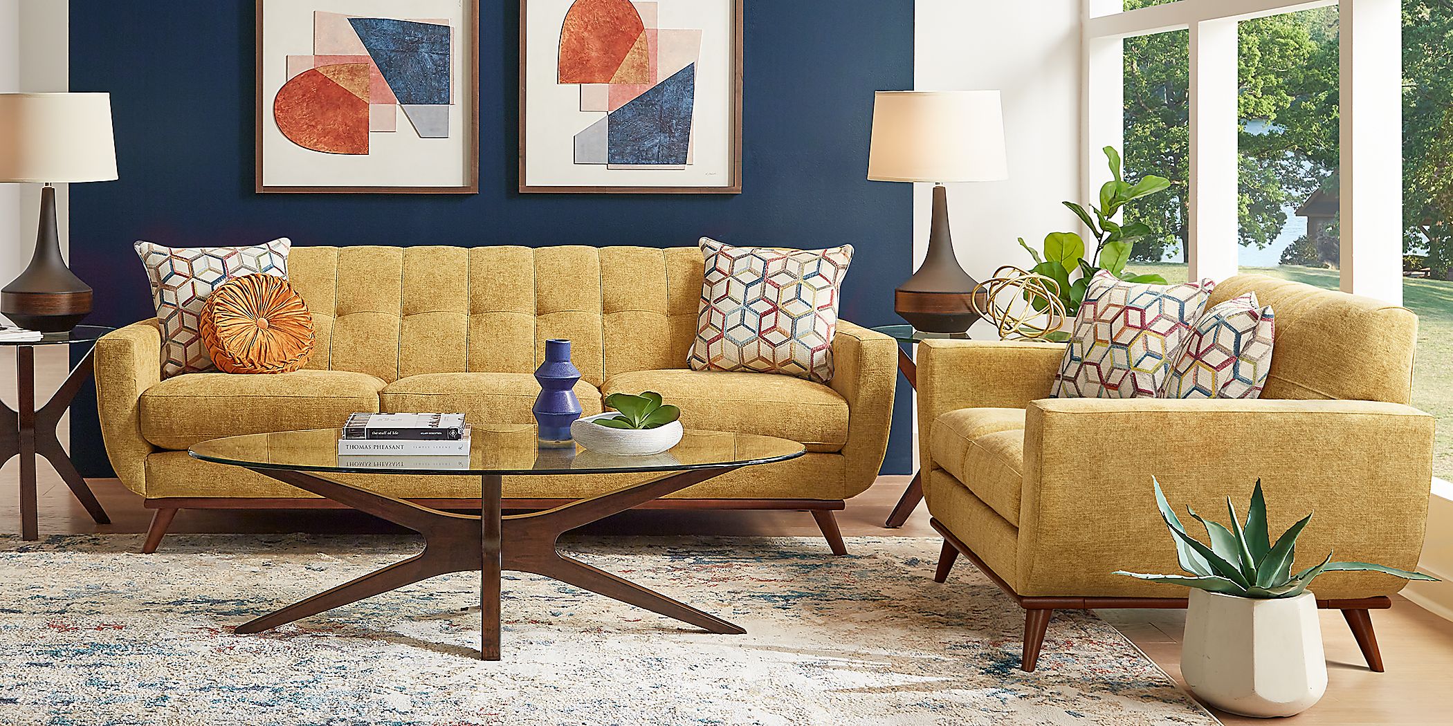 East Side 2 Pc Sunflower Yellow Chenille Fabric Living Room Set With ...