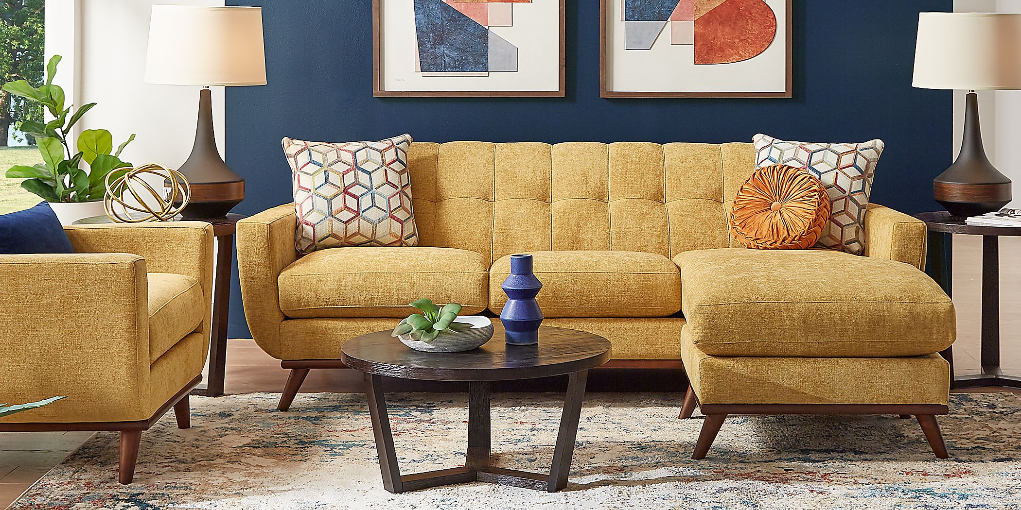 East Side 4 Pc Sunflower Yellow Chenille Fabric Living Room Set With ...