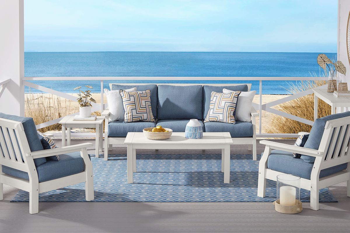 Eastlake White 4 Pc Outdoor Seating Set with Agean Cushions - Rooms To Go