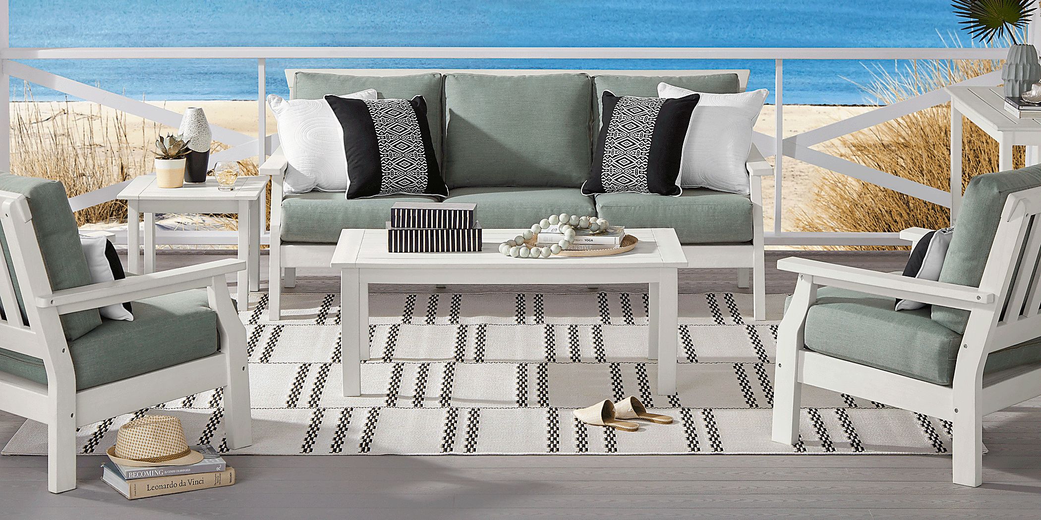Eastlake White 4 Pc Outdoor Seating Set with Jade Cushions - Rooms To Go