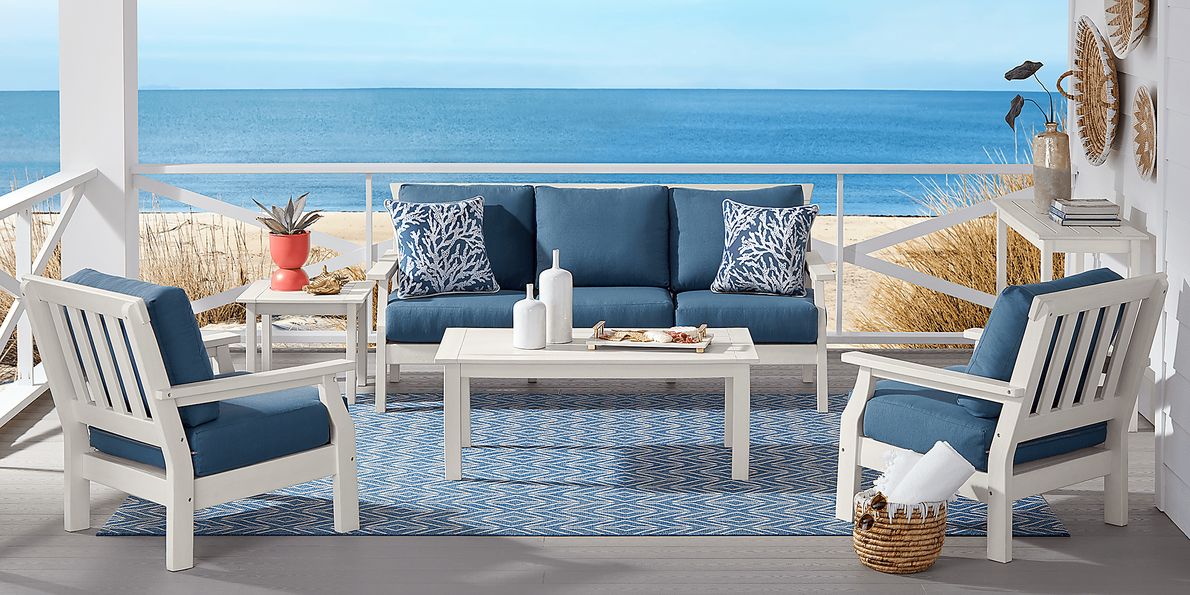 Eastlake 4 Pc White Colors,White Ocean Blue Outdoor Seating Set With ...