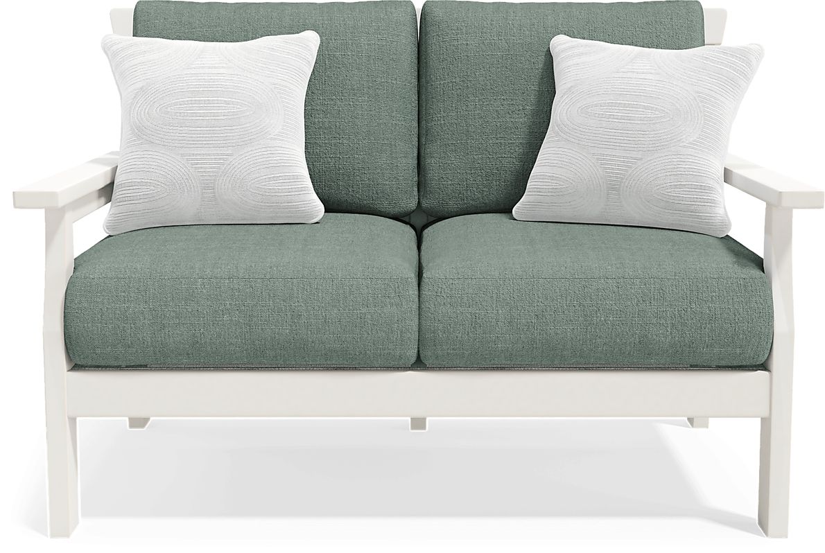 Eastlake White Outdoor Loveseat with Jade Cushions - Rooms To Go