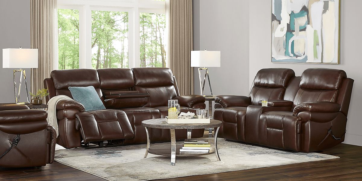 Eastmann 7 Pc Chocolate Brown Leather Triple Power Reclining Living ...
