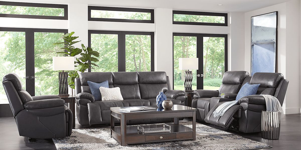 Eastmann 5 Pc Gray Leather Triple Power Reclining Living Room Set ...