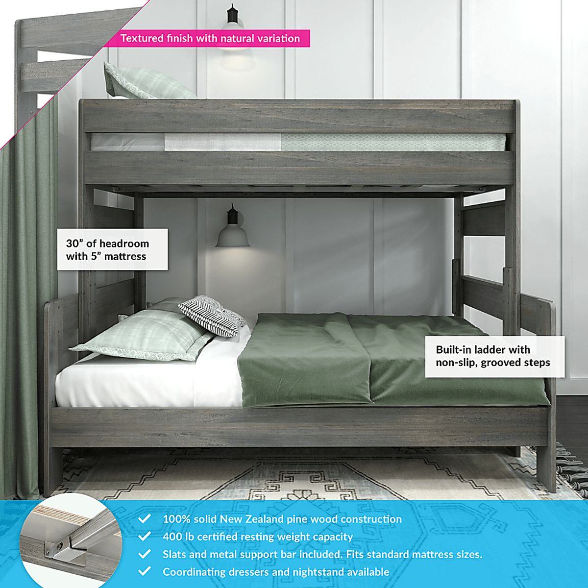 Eastwick Gray Twin/Full Bunk Bed | Rooms to Go