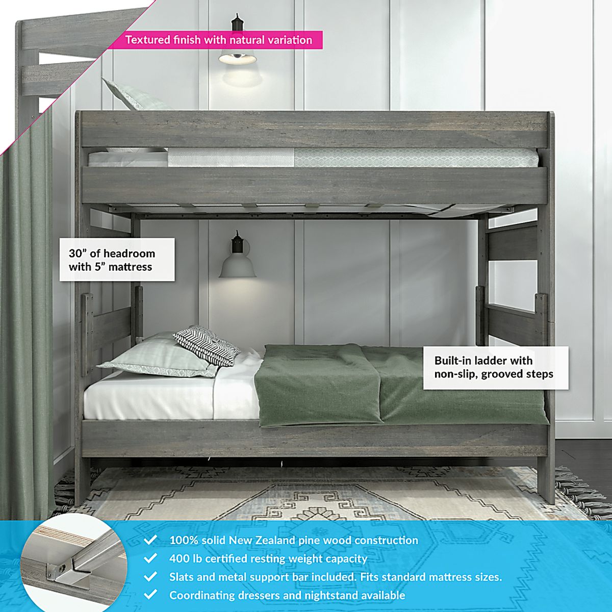 Eastwick Gray Twin/Twin Bunk Bed | Rooms to Go