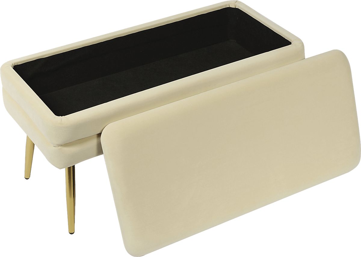 Eauclair Cream Beige Velvet Plush Storage Bench | Rooms to Go