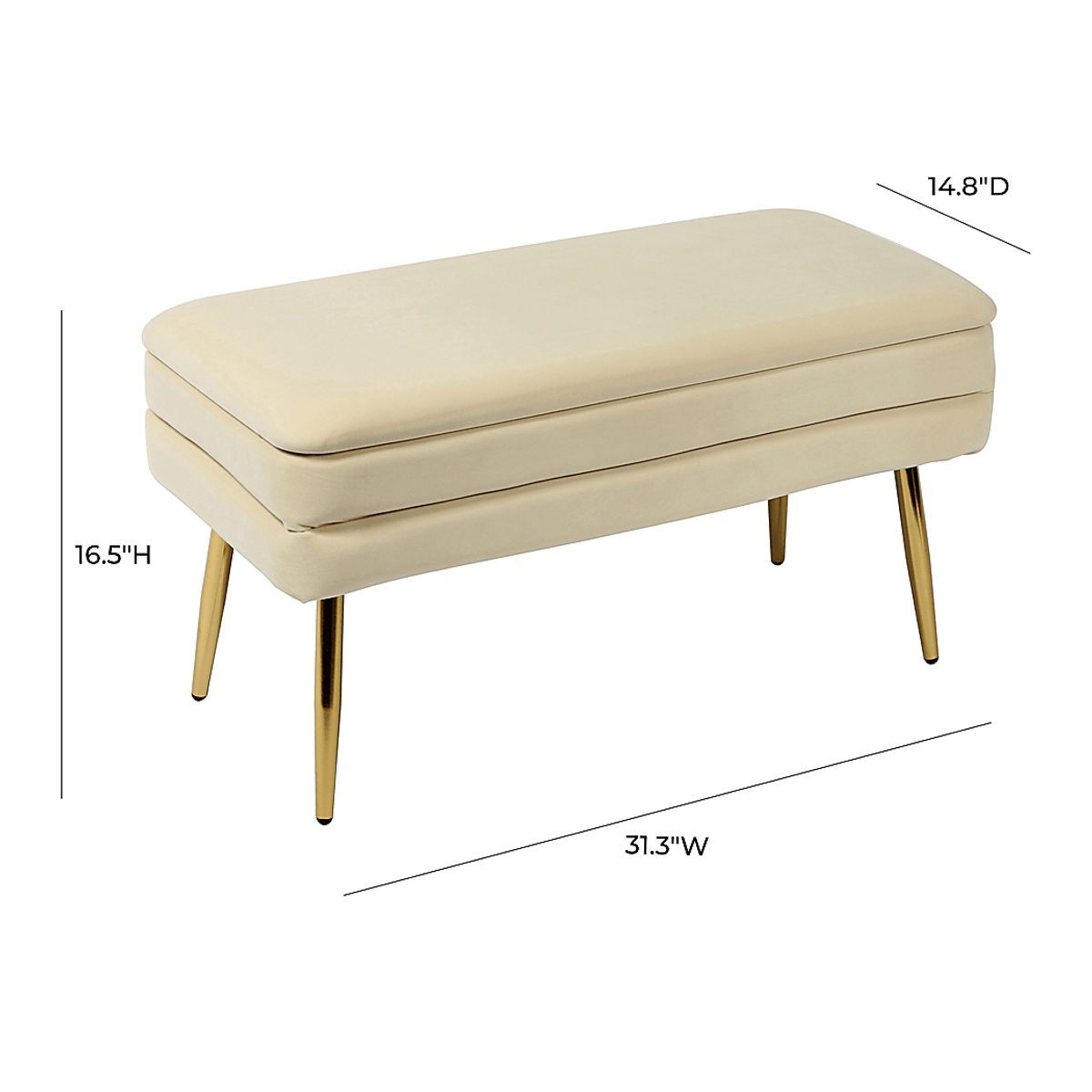 Eauclair Cream Beige Velvet Plush Storage Bench | Rooms to Go