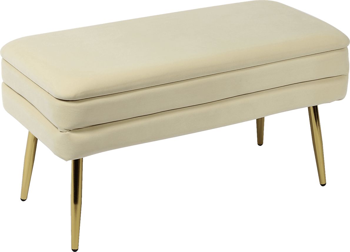 Eauclair Cream Beige Velvet Plush Storage Bench - Rooms To Go