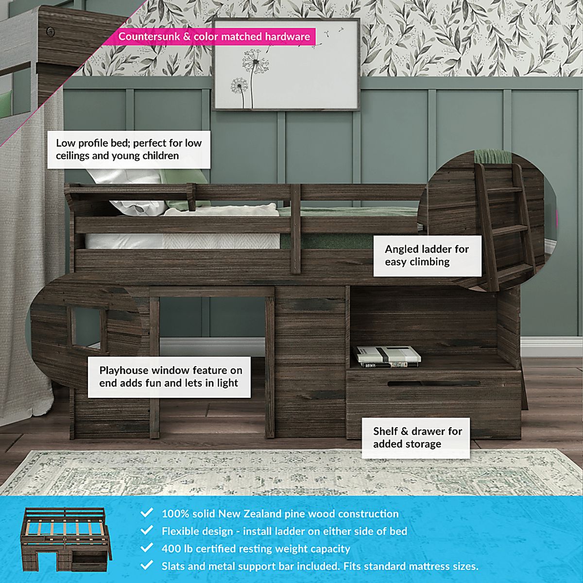 Edenberry Brown Dark Wood Loft Bed | Rooms to Go