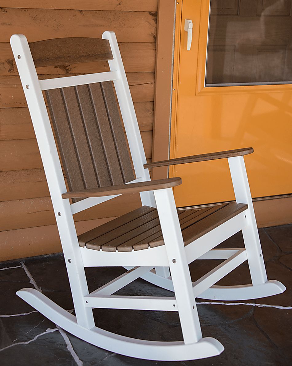 Edgarton Natural White and Mocha Outdoor Rocker - Rooms To Go