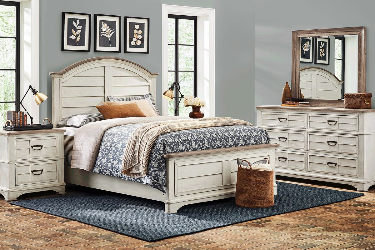 Edisto Bay 5 Pc White Colors,White Queen Bedroom Set With Dresser, Mirror, 3 Pc Queen Panel Bed ...