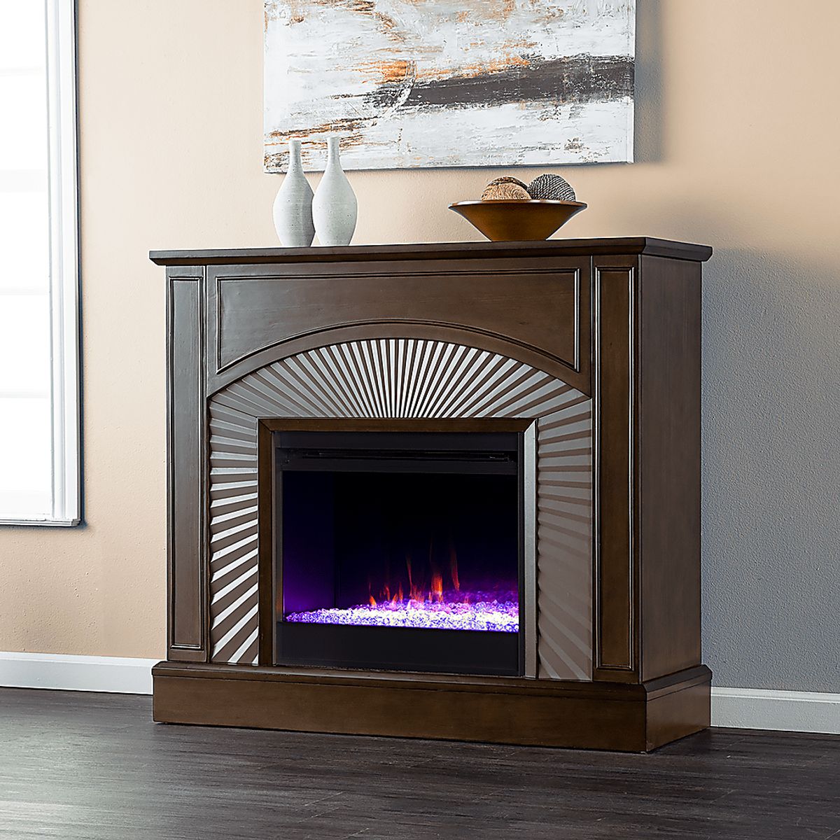 Edmarie I Brown Dark Wood 45" Console, With Electric Fireplace | Rooms to Go